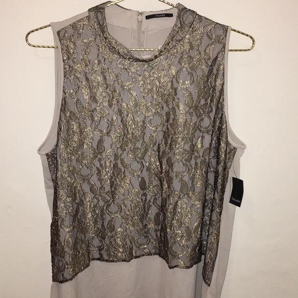 Tahari | Tops | Tahari Gold And Black Netted Sleeveless Top Nwt | Poshmark